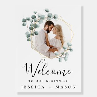 Eucalyptus Gold Frame Wedding Welcome Sign | Zazzle