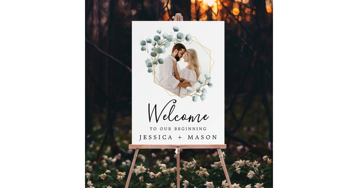 Eucalyptus Gold Frame Wedding Welcome Sign | Zazzle