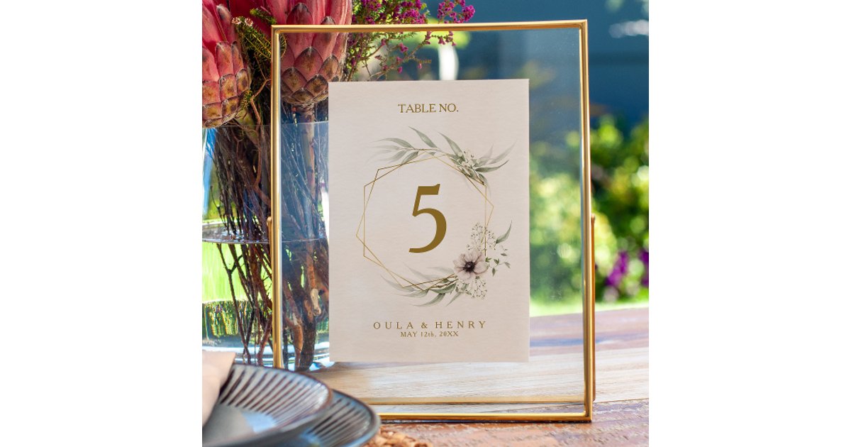 Eucalyptus Gold Geometric Table Number | Zazzle