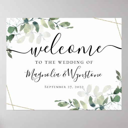 Eucalyptus Gold Glitter Wedding Welcome Poster | Zazzle