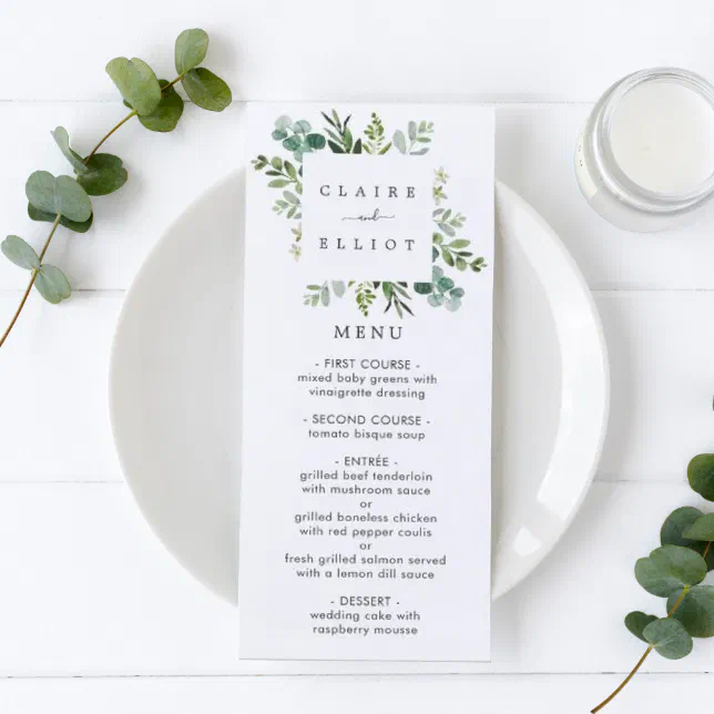 Eucalyptus Green Foliage Menu Card | Zazzle