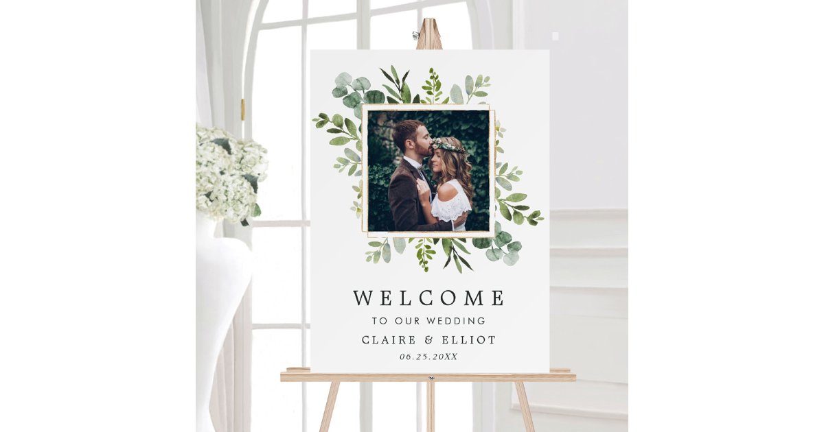 Eucalyptus Green Foliage Photo Wedding Welcome Poster | Zazzle