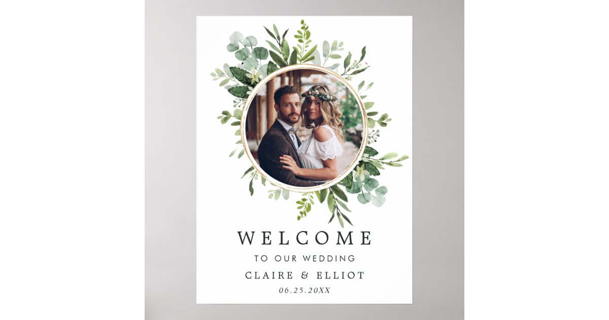 Eucalyptus Green Foliage Photo Wedding Welcome Poster | Zazzle