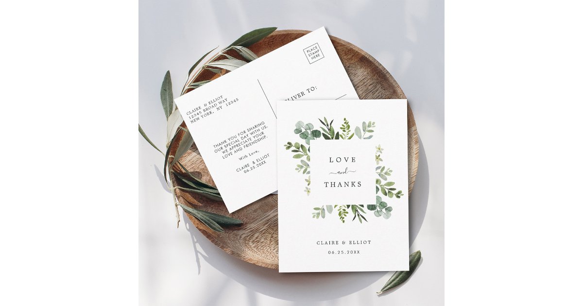 Eucalyptus Green Foliage Thank You Postcard | Zazzle