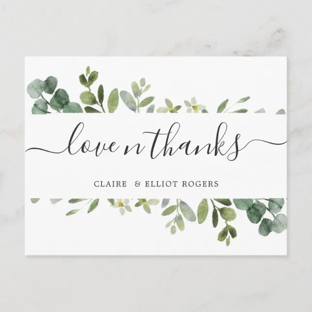 Eucalyptus Green Foliage Thank You Postcard | Zazzle
