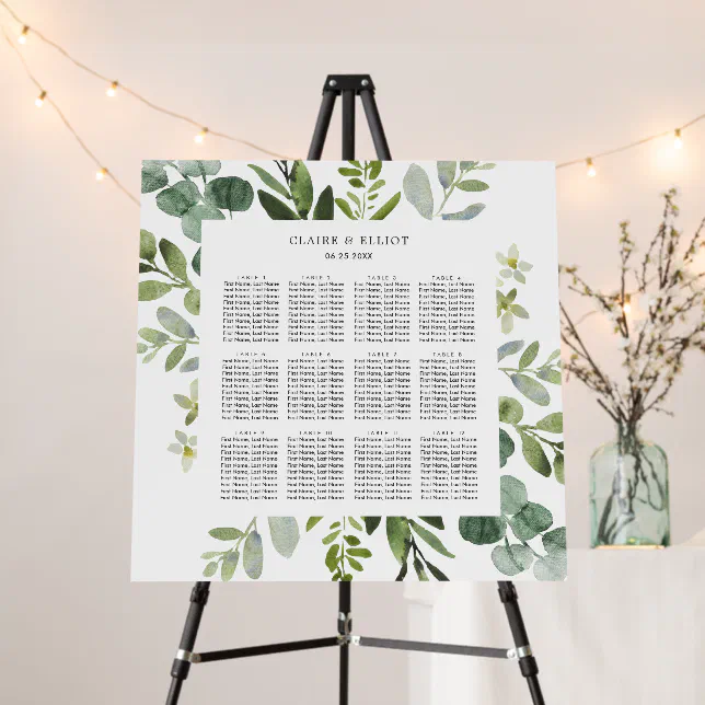 Eucalyptus Green Foliage Wedding Seating Chart Foam Board | Zazzle
