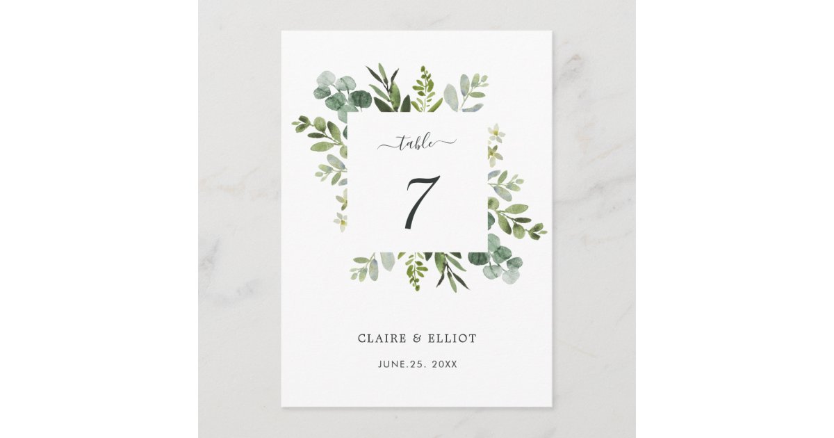 Eucalyptus Green Foliage Wedding Table Number | Zazzle
