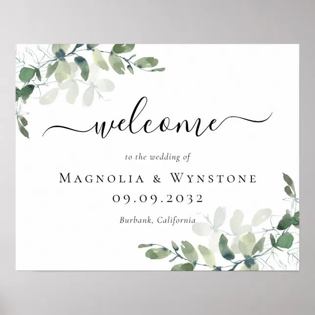 Eucalyptus Green Foliage Wedding Welcome Poster | Zazzle