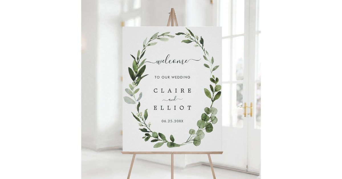 Eucalyptus Green Foliage Wreath Wedding Welcome Poster | Zazzle