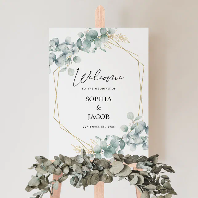 Eucalyptus Green Geometric Wedding Welcome Sign | Zazzle
