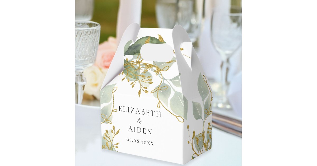 Eucalyptus Green Gold Wedding Favor Boxes | Zazzle