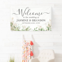 Eucalyptus Green Gold Wedding Welcome Banner | Zazzle