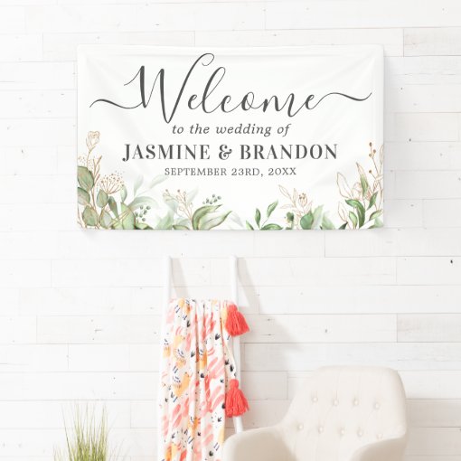 Eucalyptus Green Gold Wedding Welcome Banner | Zazzle