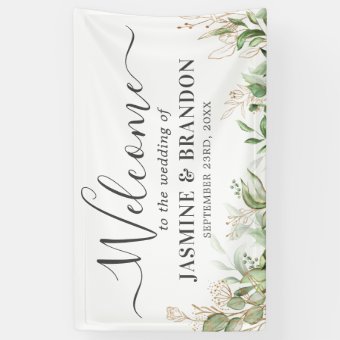 Eucalyptus Green Gold Wedding Welcome Banner | Zazzle