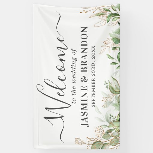 Eucalyptus Green Gold Wedding Welcome Banner | Zazzle