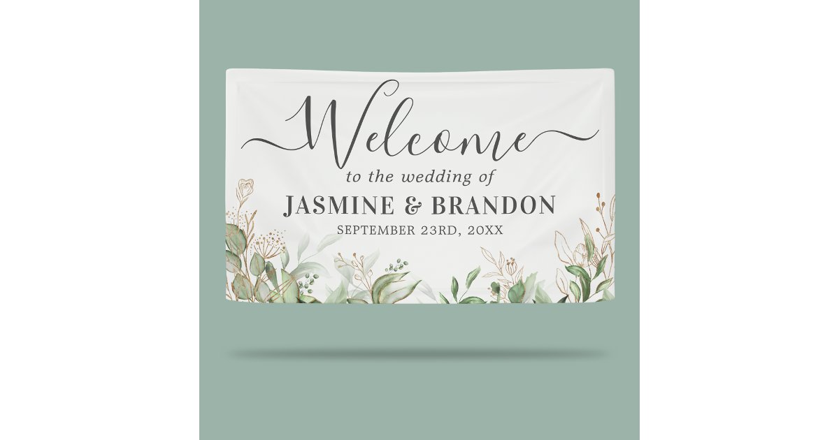 Eucalyptus Green Gold Wedding Welcome Banner | Zazzle