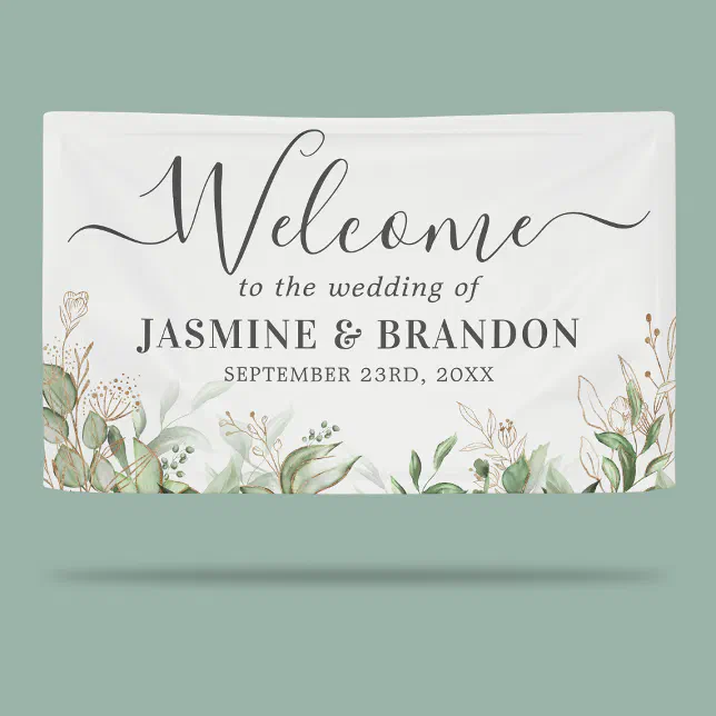 Eucalyptus Green Gold Wedding Welcome Banner | Zazzle