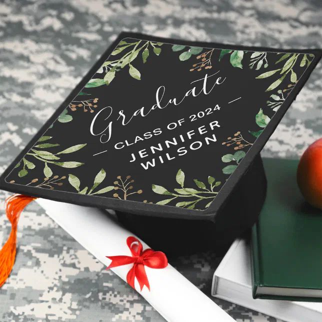 Eucalyptus Green Leaves | Class of 2024 Graduate Graduation Cap Topper ...