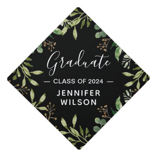 Eucalyptus Green Leaves | Class of 2024 Graduate Graduation Cap Topper ...