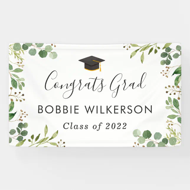 Eucalyptus Green Leaves Congrats Graduation Party Banner | Zazzle