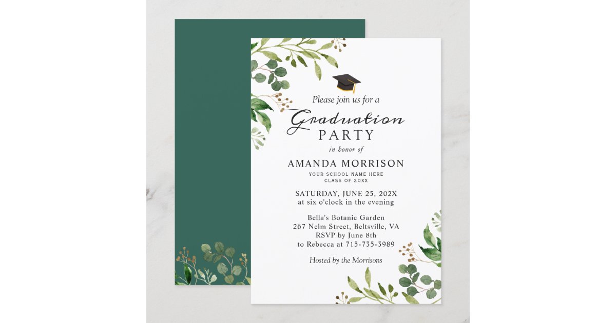 Eucalyptus Green Leaves Nature Graduation Party Invitation | Zazzle