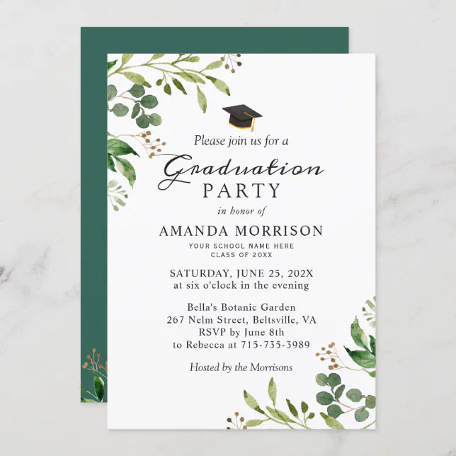 Eucalyptus Green Leaves Nature Graduation Party Invitation | Zazzle