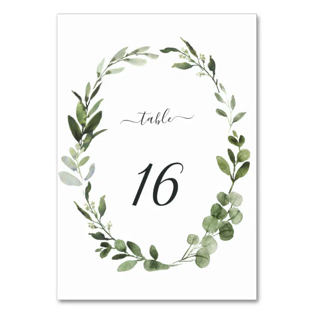 Eucalyptus Green Wreath Wedding Table Number | Zazzle