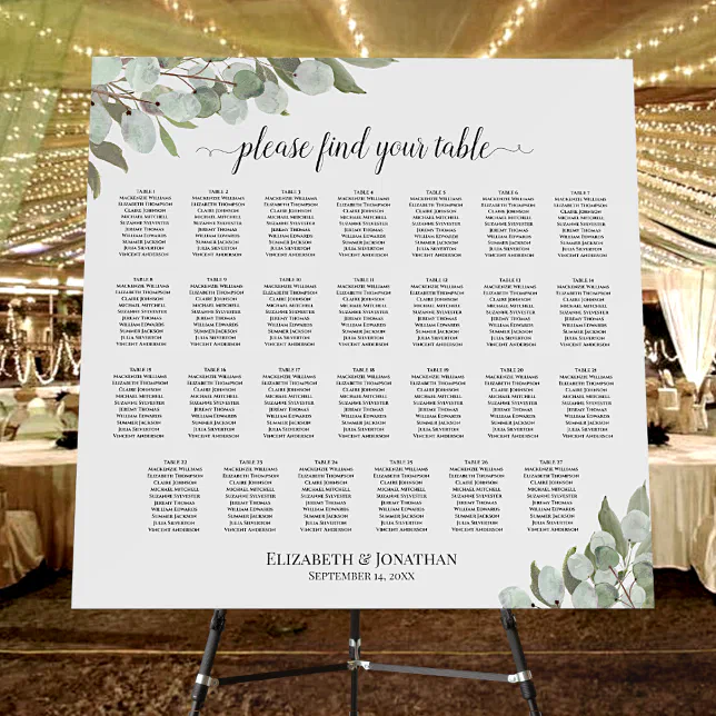 Eucalyptus Greenery 27 Table Wedding Seating Chart Foam Board | Zazzle