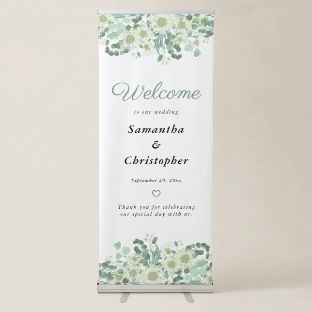 Eucalyptus Greenery and Blossoms Wedding Welcome Retractable Banner ...
