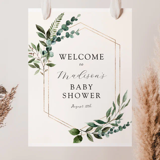 Eucalyptus Greenery Baby Shower Welcome Sign | Zazzle