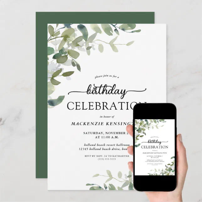 Eucalyptus Greenery Birthday Celebration Invitation | Zazzle