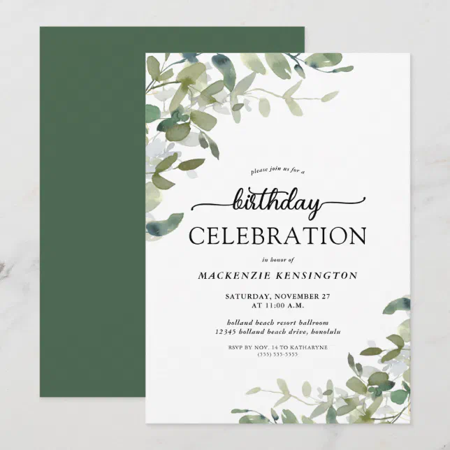 Eucalyptus Greenery Birthday Celebration Invitation | Zazzle