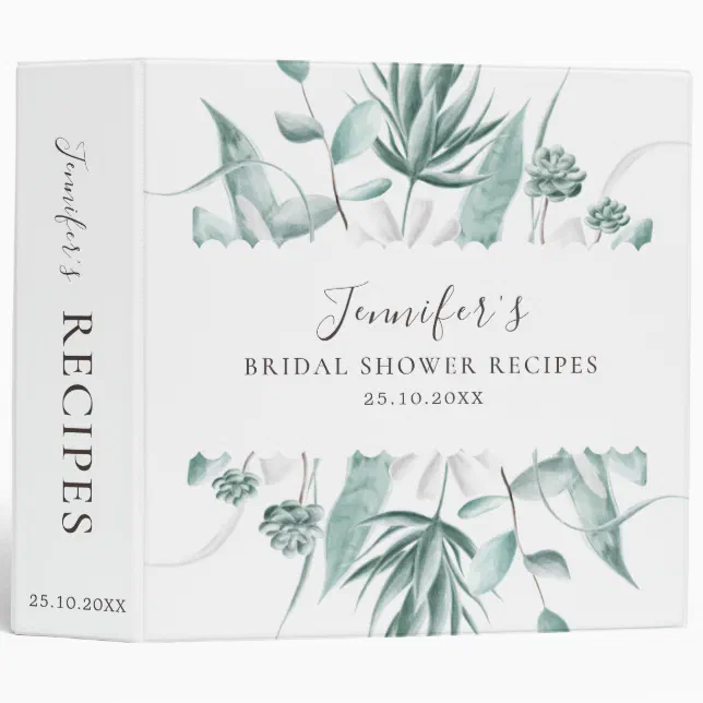 Eucalyptus Greenery Botanical Bridal Shower Recipe 3 Ring Binder | Zazzle
