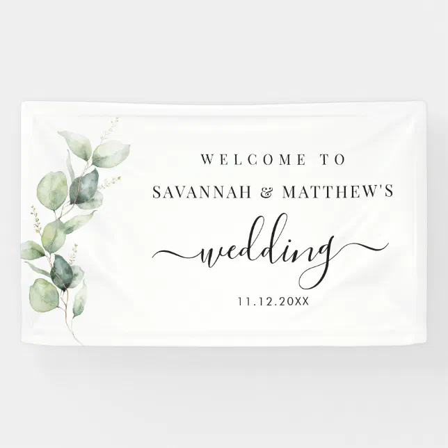 Eucalyptus Greenery Botanical Script Wedding Banner | Zazzle