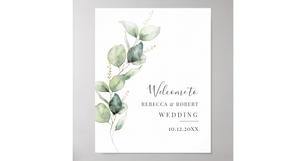 Eucalyptus Greenery Botanical Wedding Welcome Poster | Zazzle