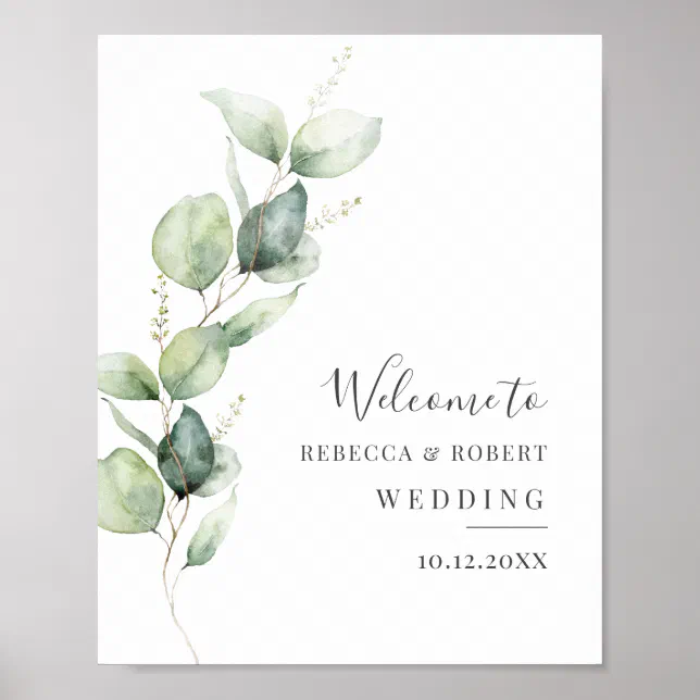 Eucalyptus Greenery Botanical Wedding Welcome Poster | Zazzle