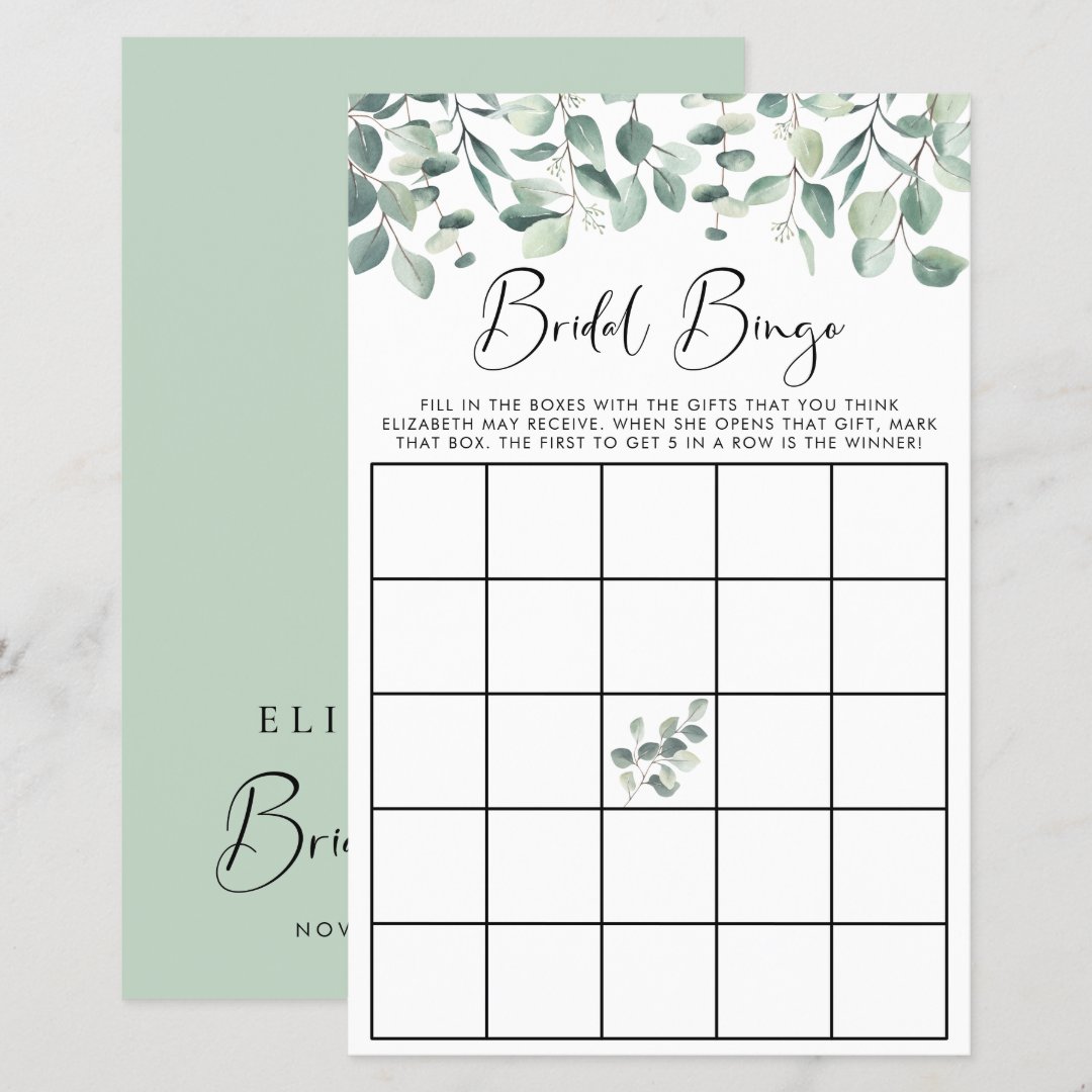 Eucalyptus Greenery Bridal Bingo Shower Game | Zazzle