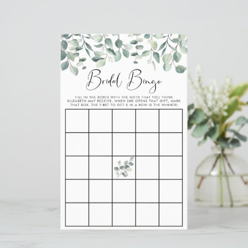 Eucalyptus Greenery Bridal Bingo Shower Game | Zazzle