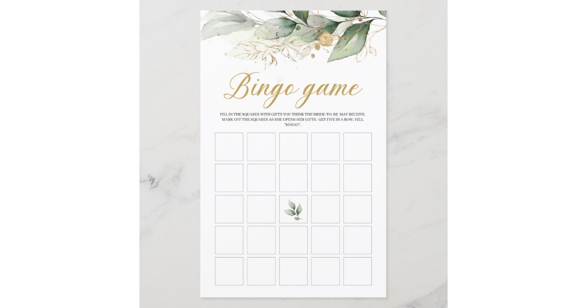 Eucalyptus greenery bridal shower bingo game | Zazzle