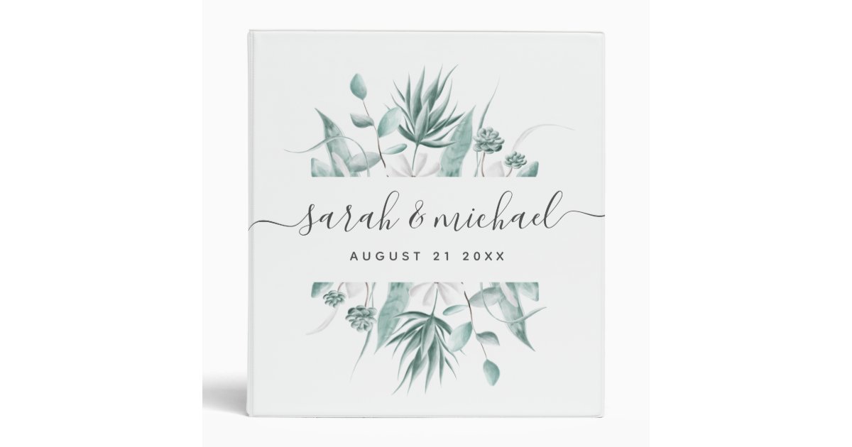 Eucalyptus Greenery Chic Script Calligraphy Photo 3 Ring Binder | Zazzle