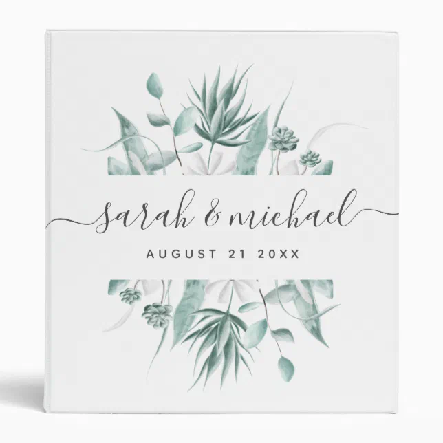 Eucalyptus Greenery Chic Script Calligraphy Photo 3 Ring Binder | Zazzle