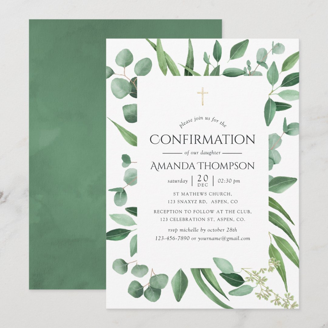 Eucalyptus Greenery Confirmation Invitation | Zazzle