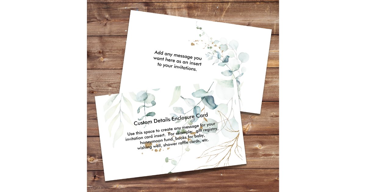 Eucalyptus Greenery Custom Details Enclosure Card | Zazzle