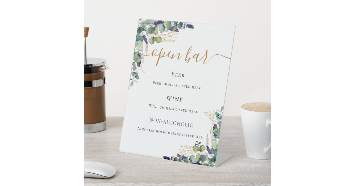 Eucalyptus greenery elegant bar meny pedestal sign | Zazzle