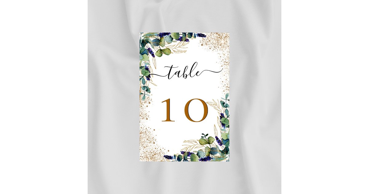 Eucalyptus greenery elegant glitter gold table number | Zazzle