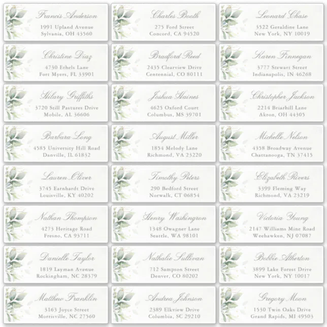 Eucalyptus Greenery Elegant Guest Address Sticker | Zazzle