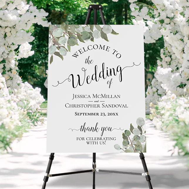 Eucalyptus & Greenery Elegant Wedding Welcome Sign | Zazzle