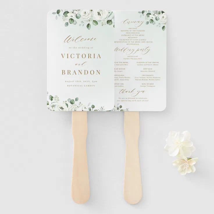 Eucalyptus Greenery floral rustic wedding programs Hand Fan | Zazzle