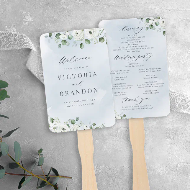Eucalyptus Greenery floral rustic wedding programs Hand Fan | Zazzle
