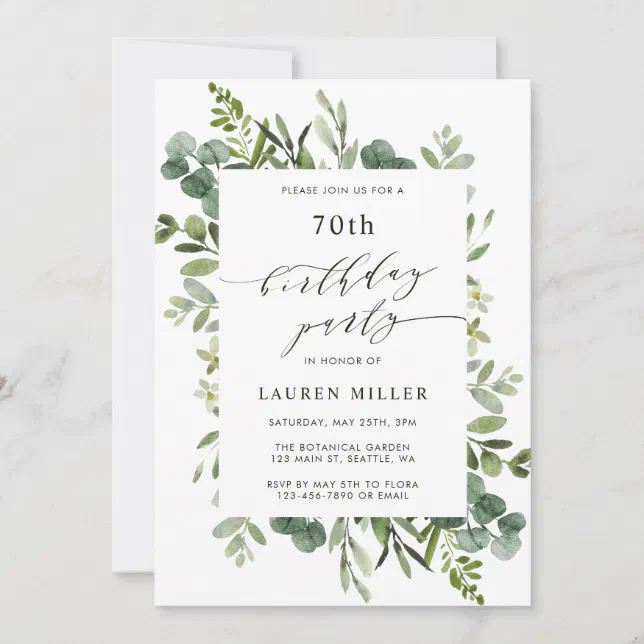 Eucalyptus Greenery Foliage Birthday Party Invitation | Zazzle